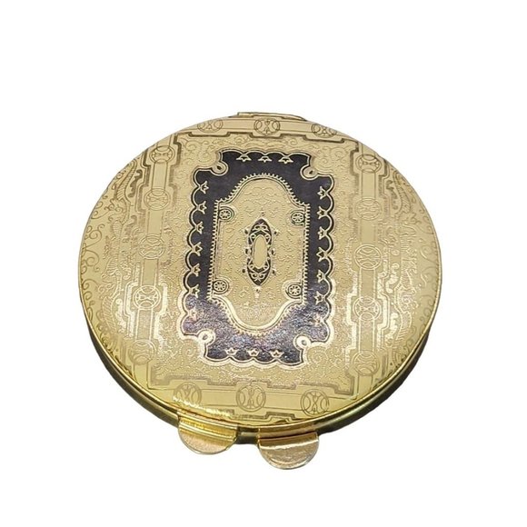 American Vintage | Makeup | Vintage Gold Tone Black Compact Powder ...